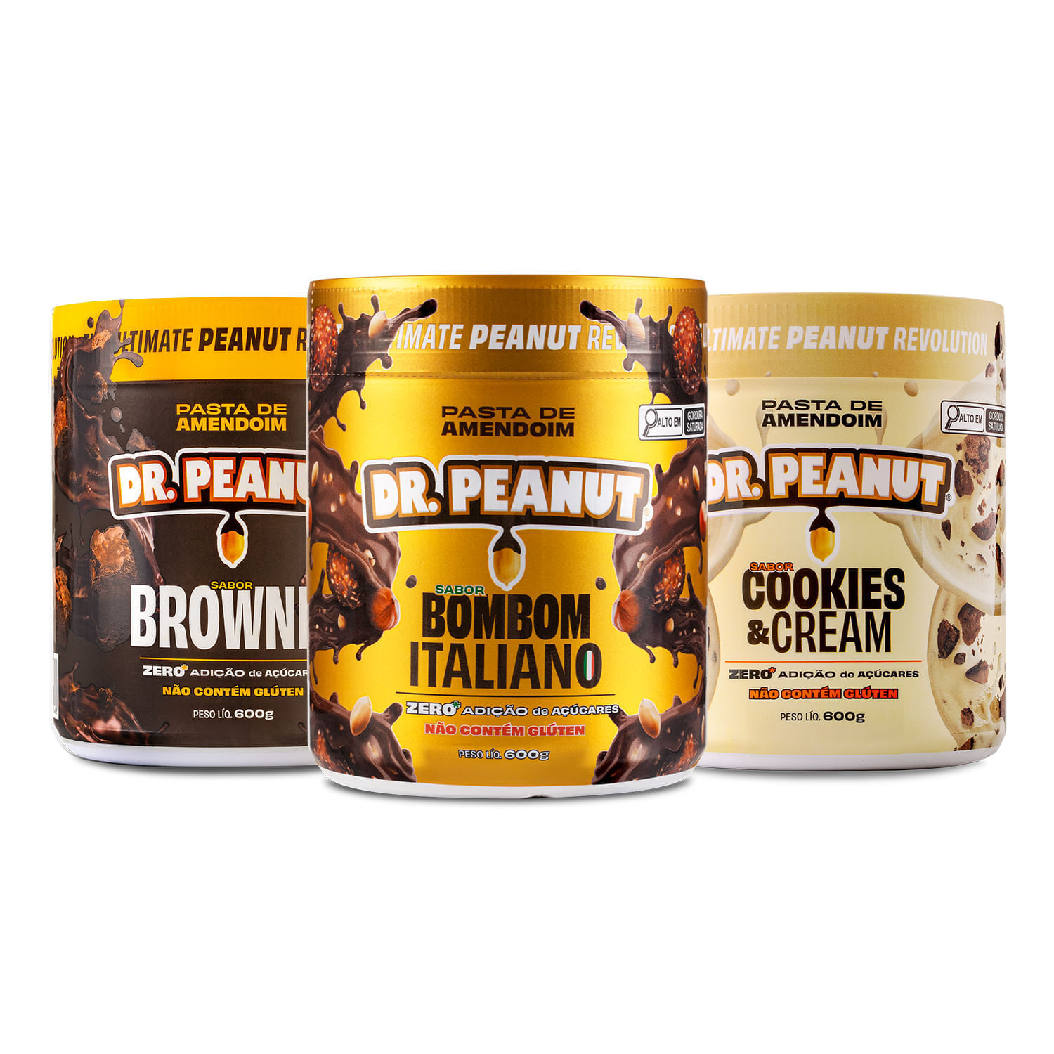 Combo Elite: Cookies & Cream, Bombom Italiano e Brownie 600g | Dr. Peanut